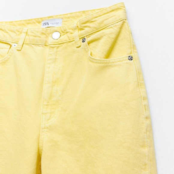Zara | Pants & Jumpsuits | Nwt Zara Yellow High Waisted Wide Leg Jeans ...